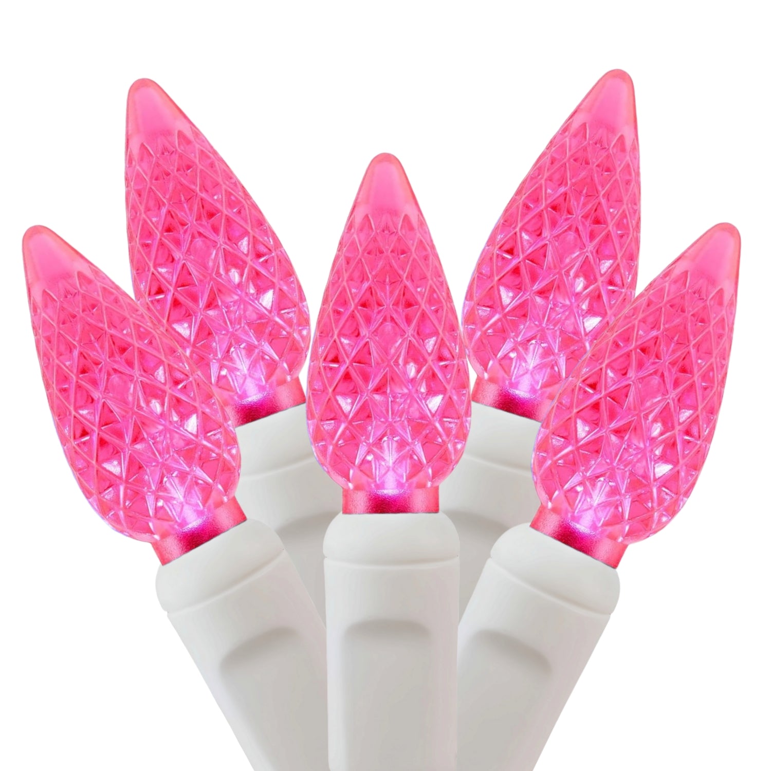 Commercial Grade Pink C6 LED Christmas Lights on White Wire